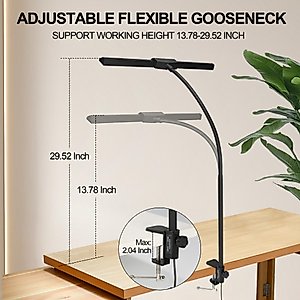 litren Clip On Desk Lamps for Office Home Desk Lights with Clamp with 3 Light Modes,10 Brightness 10W USB Adapter Adjustable LED Clamp Light for Computer Desktop Workbench Monitor Lamp
