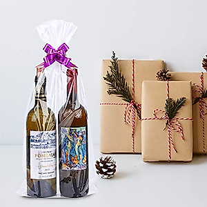 40 Pack 9x20 inchesClear Cellophane Bags Set included 20pack Basket Bags 20 pack Pull Bow Set Perfect for Valentine's Day Easter Gift, Presents, Wine Bottles, Bridal/Baby Showers, 2Mil Thick