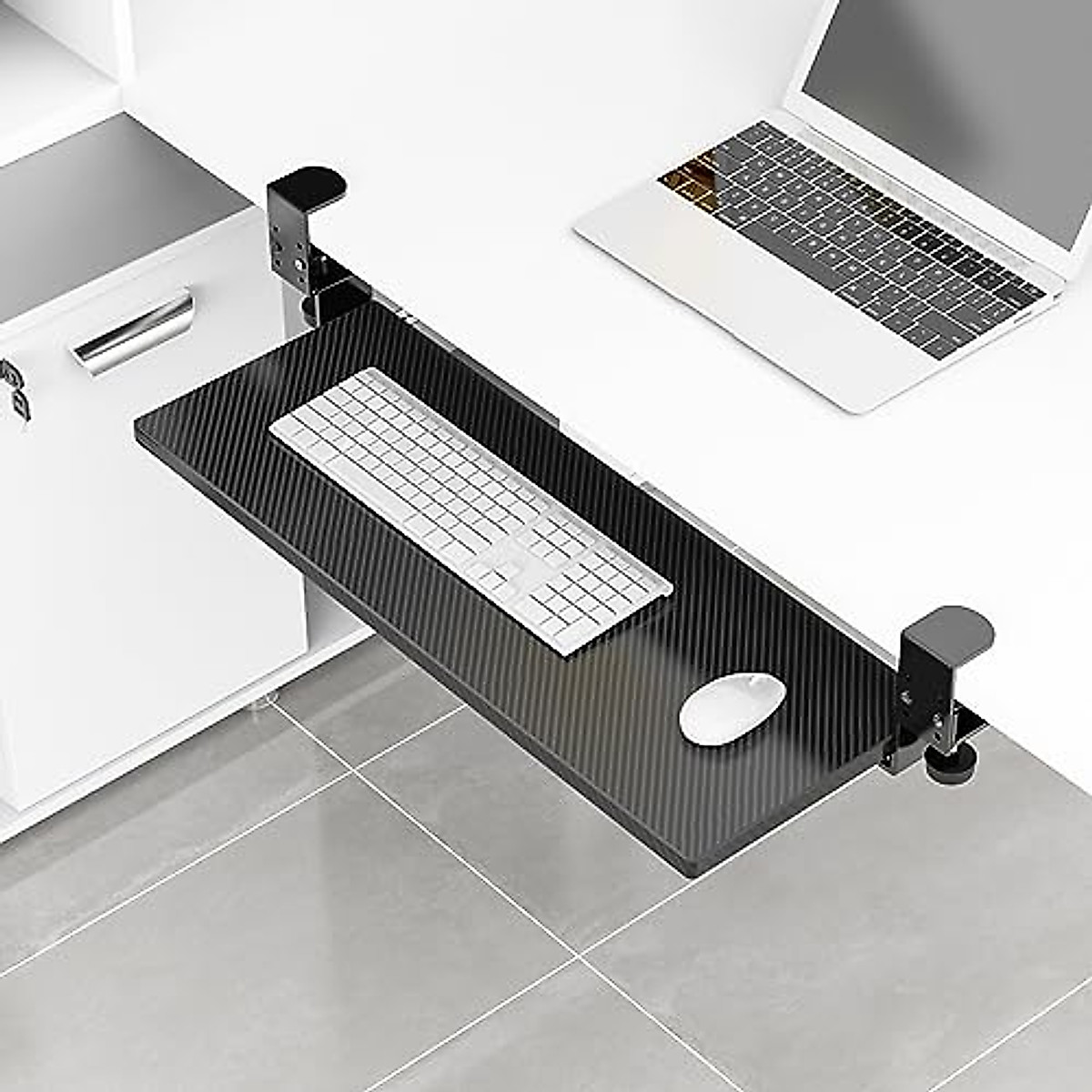 alfd suoke Keyboard Tray Under Desk, Pull out Keyboard & Mouse Tray with Sturdy C-Clamp, Slide Out Keyboard Platform, Adjustable Height Keyboard Drawer, 29.5'' x 9.4''