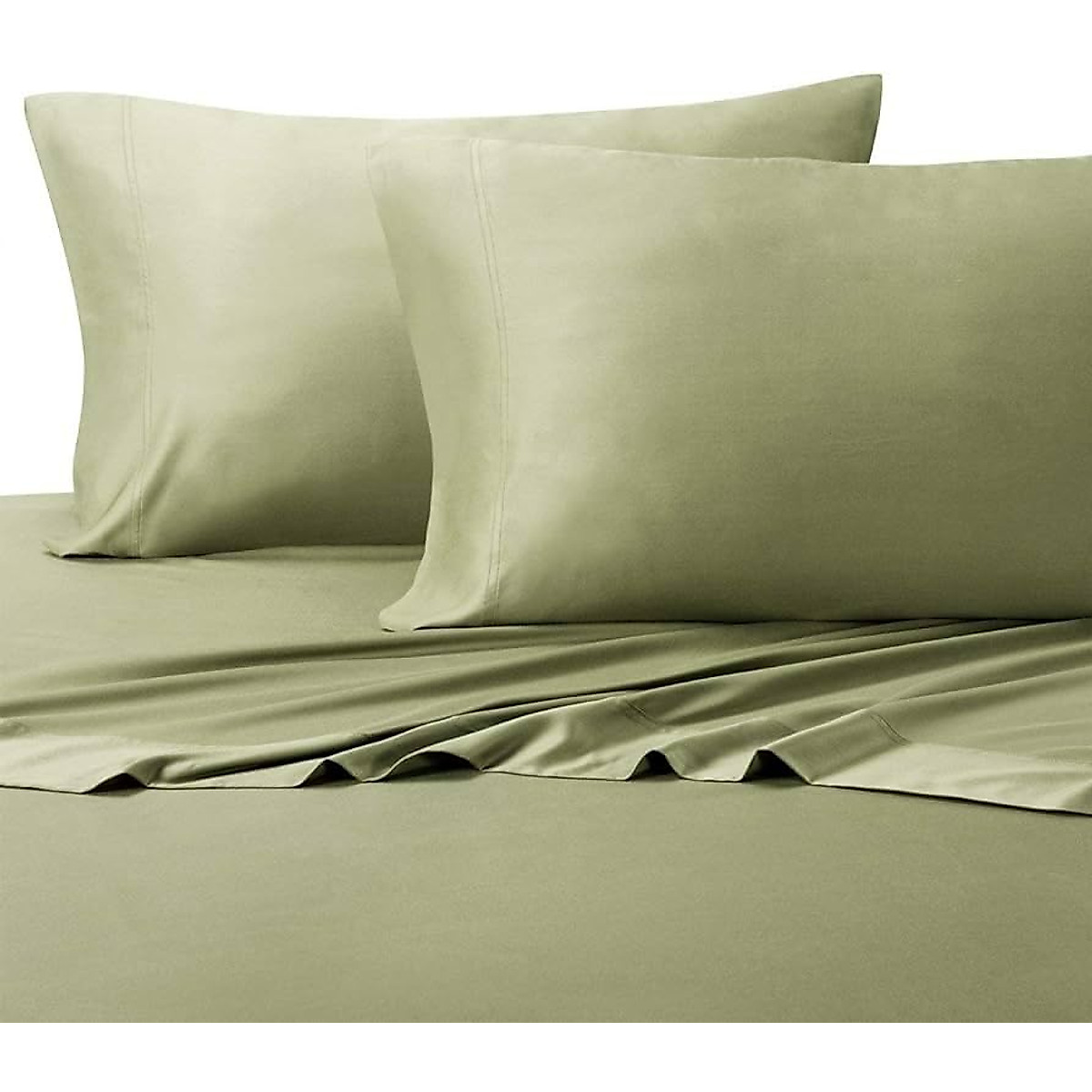 TASHMIA Sheet Set Twin XL Size 39"x 80" x 21" Deep Pocket 100% Egyptian Cotton 600 Thread Count Soft & Silky Sateen Weave Sheets Sage Solid