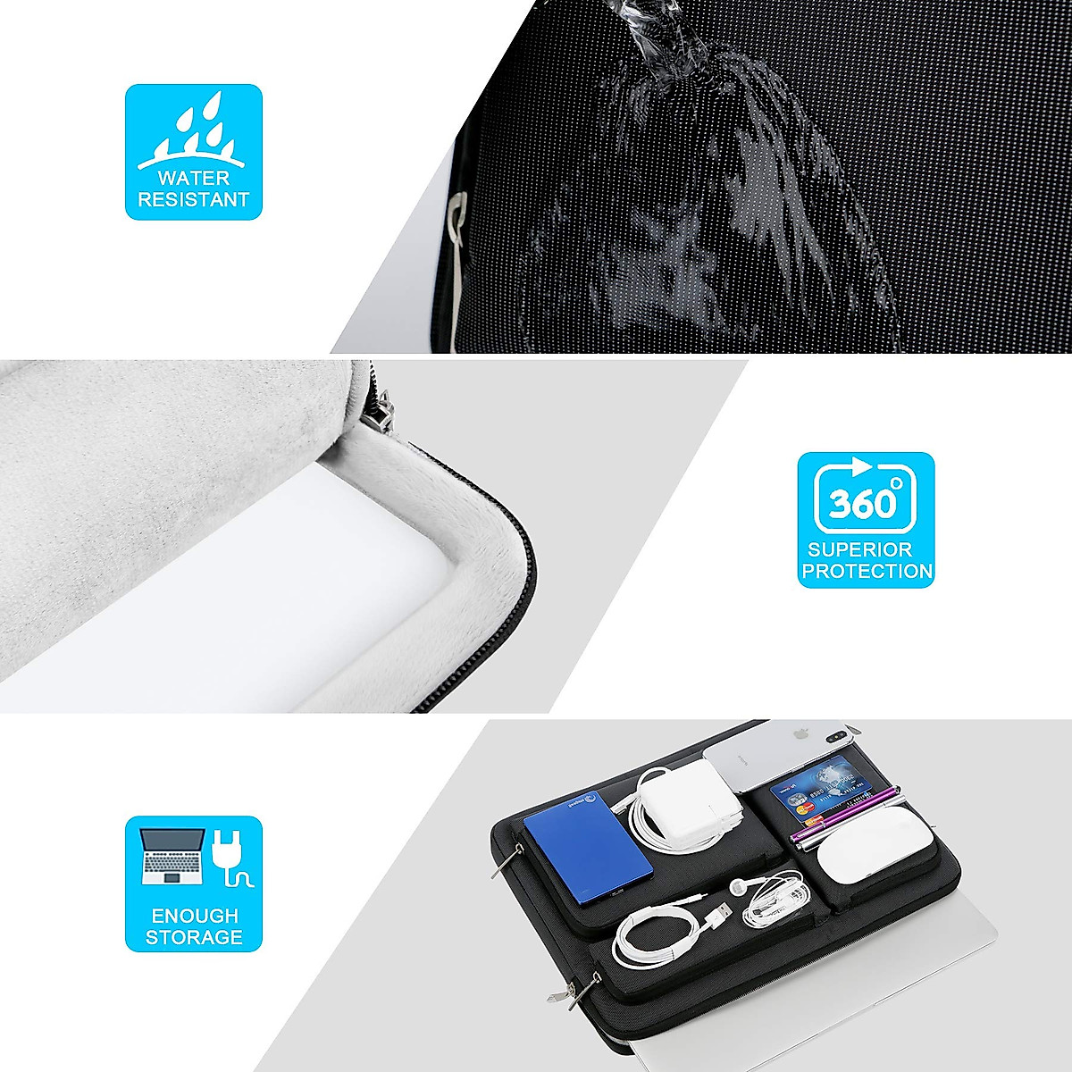 Lacdo Chromebook Case Laptop Sleeve for 11.6 inch Samsung HP Lenovo Dell Acer ASUS Chromebook, 13 inch Microsoft Surface Pro 11 Copilot+PC/Surface Pro 10 9 8 X, 11.6" MacBook Air Computer Bag, Black