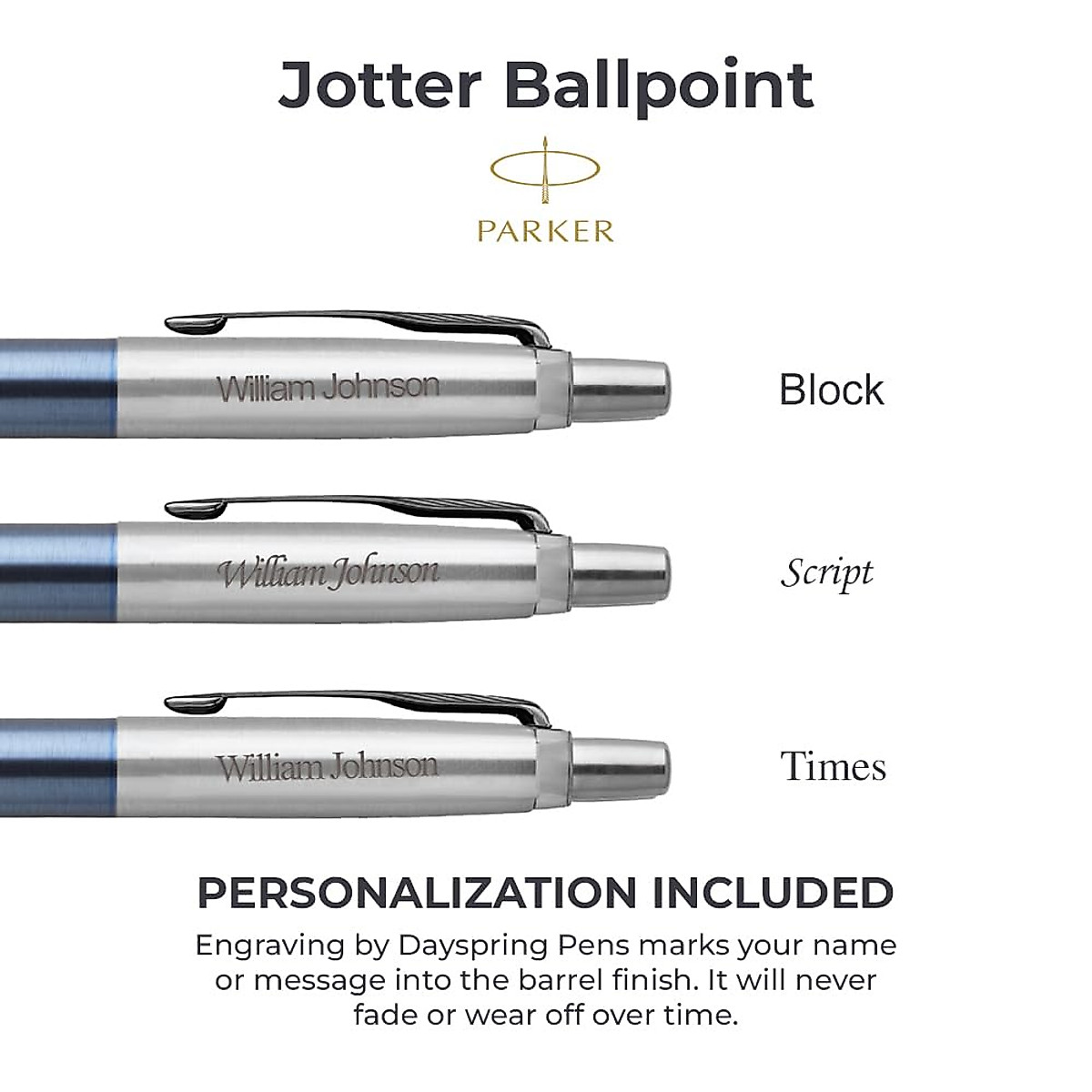 Dayspring Pens Parker Personalized Jotter Gel Pen. Custom Engraved (Waterloo Blue)