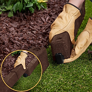 Rubberific 4' Rubber Cobblestone Flexible No Dig Landscape Mulch Border Edging with Anchoring Spikes for Lawns, Gardens, and Flower Beds - 4 Pack (Brown)
