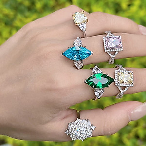 Women's Ring, Gifts For Mother's Day Personalized Mother Ring 925 Sterling Silver Artisan Handcrafted Designer collection (Color : Green, Size : 8)