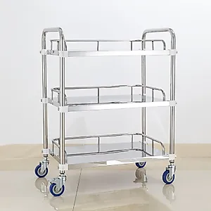Metal Cart On Wheels,Food Cart,Stainless Steel Kitchen Cart,w/ 360° Swivel Wheels Lockable,Ergonomic Handle,Lab Rolling Cart,for Garage, Kitchen, Hotel, Office, Warehouse (Color : 3 Layer, Size : 80