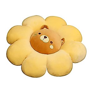 Seyomi Flower Plush Toy Pillow Seating Cushion, Cute Stuffed Sunflower Plant and Animal Toy Pillow for Girls, Bear 15.7"
