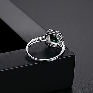 VIKI LYNN 925 Sterling Silver Synthetic Emerald Halo Wedding Engagement Band Ring for Women