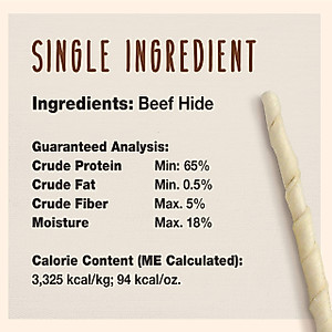 Cadet Premium Grade Beef Hide for Dogs, Long Lasting Rawhide Twist Chew Sticks, Natural Dog Chews, 5 Inch Dog Bones (75 Count)