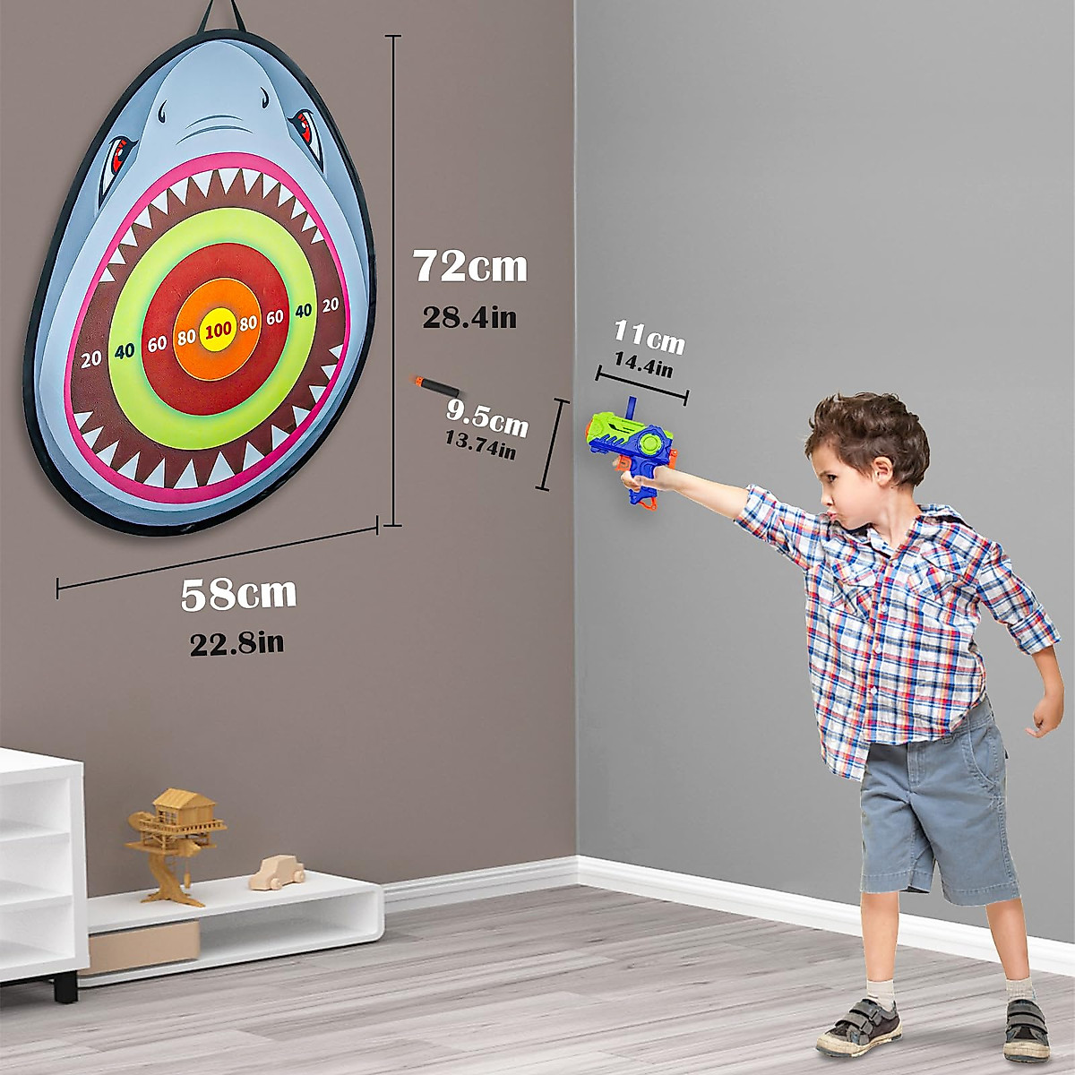 Shark Shooting Game Toy, Foam Blaster Shooting Practice Target,3 in 1 Indoor Outdoor Activity Game for 5 6 7 8 9 10+Years Old Kids, Compatible with 2 Nerf Guns