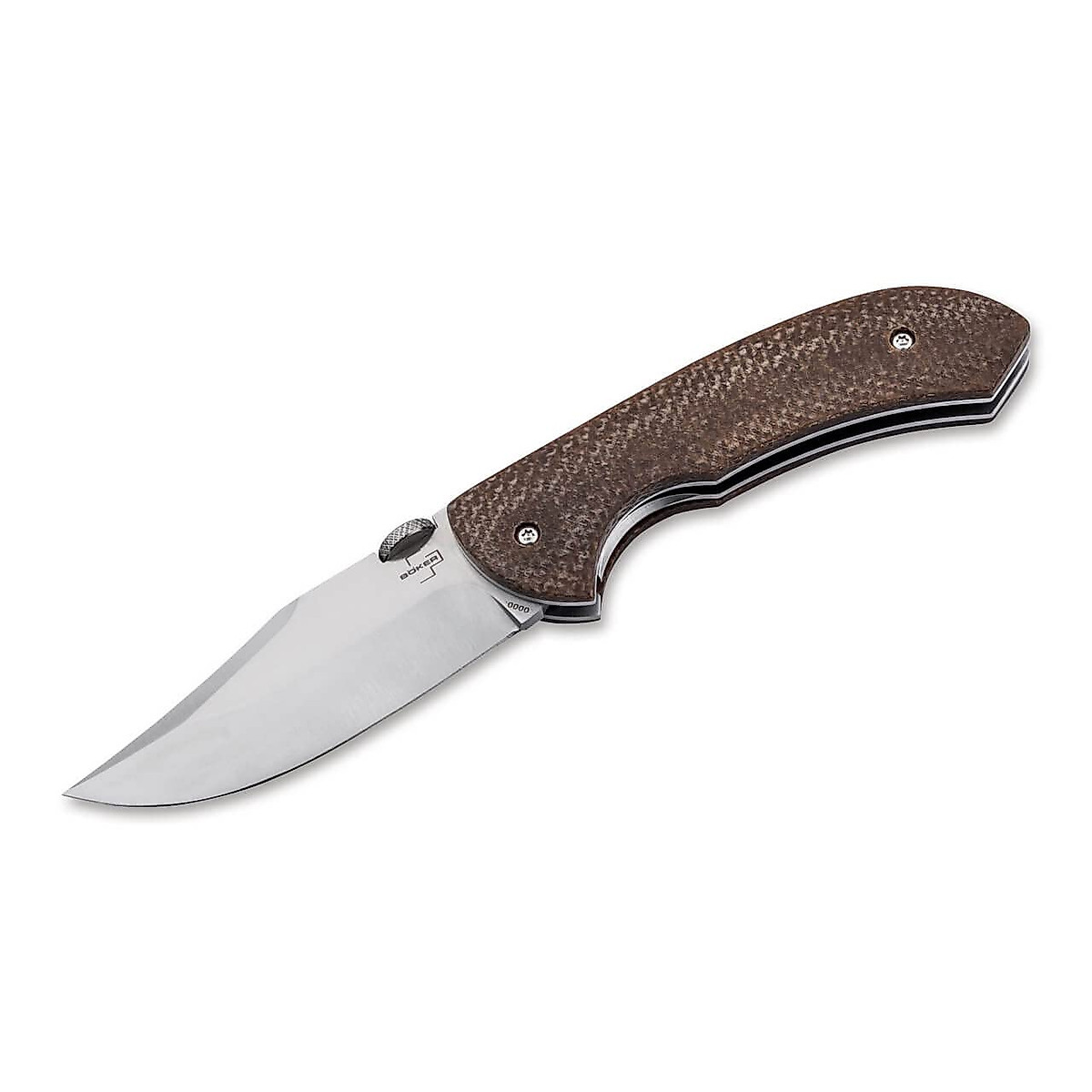 BOKER PLUS POCKET BOWIE Liner Lock Folding Pocket Knife, EDC Folder, Burlap Micarta Scales, D2 Blade, 3 Finger Compact Carry, Designed by Chuck Gedraitis