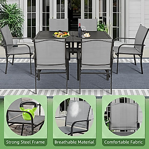 SUNCROWN 7 - Piece Outdoor Dining Set, Patio Furniture Set with 6 x Textilene Dinning Chairs and 1 Steel Slat Metal Bistro Table for Lawn Garden Backyard Deck, Grey