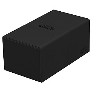 Ultimate Guard Flip 'n' Tray 200+, Deck Case for 200 Double-Sleeved TCG Cards + Dice Tray, Black, Independent Magnetic Closure & Microfiber Lining