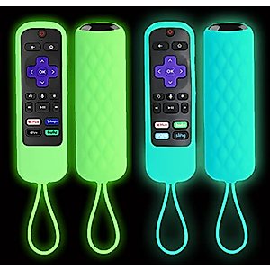 2 Pack Case for Roku Express/Streaming Stick/Premiere - Silicone Remote Cover for TCL Hisense Roku TV Remote Sleeve Skin Smart TV Remote Control Replacement Cover Case Glow in The Dark - Blue Green