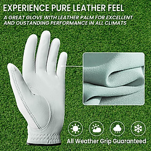 FINGER TEN Golf Gloves Men Right Left Handed Golfer 3/6 Pack Mens Golf Glove Left Right Hand Soft Cabretta Leather All Weather Grip Size S M ML L XL (White-6 Pack, X-Large, Left)
