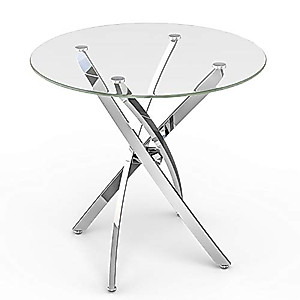 mecor Contemporary Glass Top Dining Table, Kitchen Bistro Round Table w/Art-Design Stainless Steel Frame (Clear)