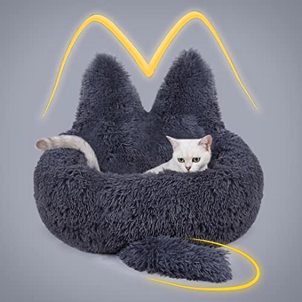 Idepet Cat Bed, Calming Dog Bed Luxury Plush Pet Bed with Anti-Slip Bottom Warm Round Dogs Cushion Soft Cozy Fluffy Cat Dog Bed (20", Dark Grey)