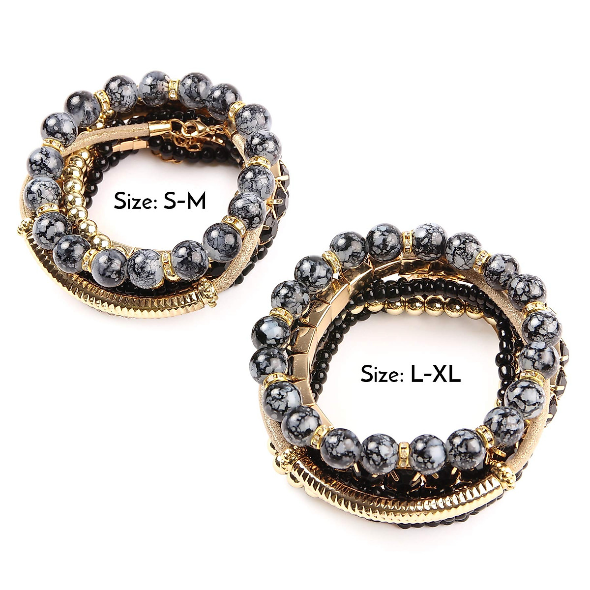 RIAH FASHION Multi Color Stretch Beaded Stackable Bracelets - Layering Bead Strand Statement Wrap Bangles (Original - Light Brown, 7.0 Inches)