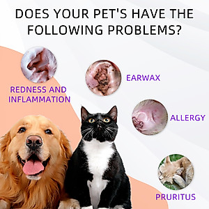 Chongwuge Pets Ear Cleaner for Dogs & Cats, Alleviate Infections, Deodorizing and Itchy, Clean Wax, Mild and Non-irritating, Care for Pet, with 20 Cotton Swabs, 4 fl oz