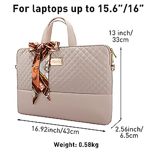 Laptop Bag for Women 15.6-Inch Carrying - Computer Bag Laptop Case Shoulder Slim Work Travel PU Leather (Khaki)