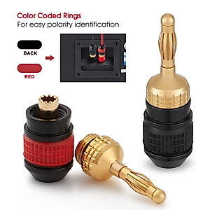 WGGE WG-008 24K Gold Safety Speaker Connector Banana Plugs for Speaker Wire, Wall Plate, Home Theater, Audio/Video Receiver, and Sound Systems ((12 Pairs (24 Plugs)))