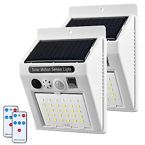 AMZSTAR Solar Motion Sensor Security Lights Wall Lights with Remote Solar Sound Alarm Strobe Light,3 Modes Waterproof Solar Alarm Lights Outdoor Solar Lamp for Farm,Barn,Villa,Yard,Garden (2pcs)
