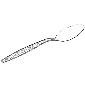 Comfy Package [100 Pack] Heavyweight Clear Plastic Tea Spoons with Engraved Design - Disposable Sturdy Plastic Utensils for Parties, Weddings, and Events