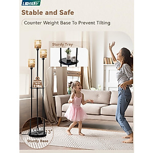 LEDIARY 65" Boho Floor Lamp for Living Room Rattan Floor Lamp with Shelves, 3 LED Bulbs Included Standing Lamp, Floor Lamp for Living Room, Bedroom, Office