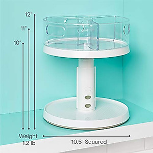 YouCopia Crazy Susan Two Tier Turntable, Divided Lazy Susan Organizer with 3 Clear Bins for Cabinet and Pantry Storage