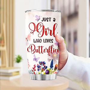 HUBUPU Floral Flower, Butterfly Gifts, Tumbler 20 Oz With Lid And Straw, Just A Girl Butterfly