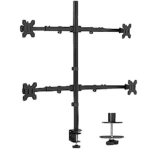 VIVO Premium Quad Ultra Wide LCD LED 27 to 38 inch Monitor Desk Mount, Heavy Duty C-clamp, Extra Tall Pole, Adjustable Telescoping Arms, Flush Wall Setup, Fits 4 Screens, Black, STAND-TS38C-4