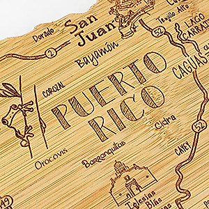 Totally Bamboo Destination Puerto Rico Shaped Serving and Cutting Board, Includes Hang Tie for Wall Display