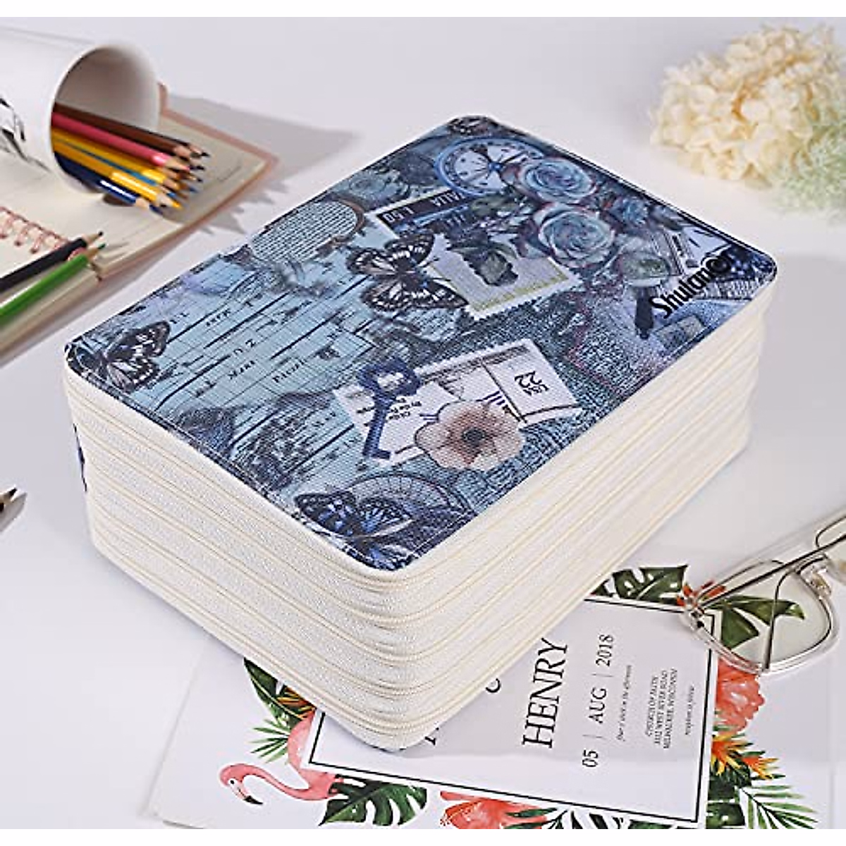 Shulaner 250 Slots Colored Pencil Case with Zipper Closure Large Capacity Retro Style Element Pattern Pencils Bag Waterproof 840D PVC Fabric Pen Organizer Storage Holder for Artist