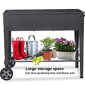 FOYUEE Raised Planter Box with Legs Outdoor Elevated Garden Bed On Wheels for Vegetables Flower Herb Patio