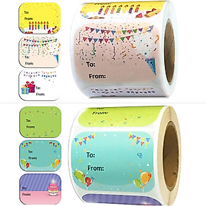 Happy Birthday Present Stickers 1.5 x 2 Inch Happy Birthday to from Gift Labels - 300 Pcs Happy Birthday Stickers for Birthday Party Favors,Baby Shower,Christmas Festival Holiday Presents 6 Designs