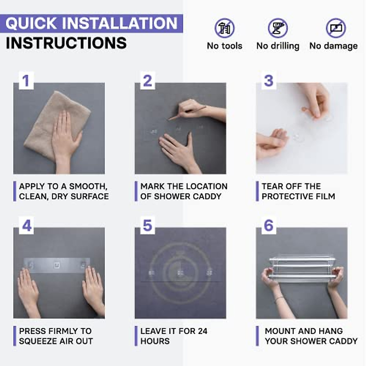 KINCMAX Shower Caddy and Soap Holder, Rustproof SUS304 Stainless Steel, Adhesive Wall Mount Double Baskets 2-pack with Hooks (Polished Silver)