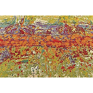Unique Loom Modern Collection Rustic, Abstract, Distressed, Bright Colors, Indoor and Outdoor Area Rug, 6 ft 0 in x 6 ft 0 in, Multi/Green