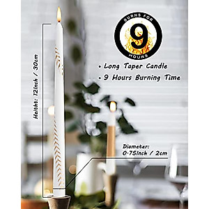 Viyffo 12 Inch White Taper Candles with Gold Leaf, Dripless Tapered Candle Up to 9 Hour+ Burning Time, Unscented and Smokeless Handmade Gift for Events, Dinner, Home Decor, Christmas, Advent