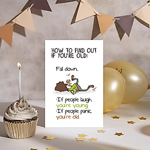 Funny Birthday Card for Him Her, Hilarious Birthday Cards for Men Women, Snarky Humor Birthday Card for Friends, How to Find Out If You're Old, Fall Down...