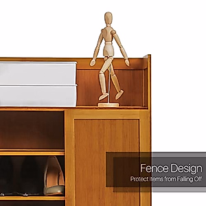 MoNiBloom 5 Tier Bamboo Shoe Cabinet with Doors, Bamboo Free Standing Shoe Shelf Organizer Storage w/High Baffle for 21-25 Pairs Entryway Hallway Office Home, Brown