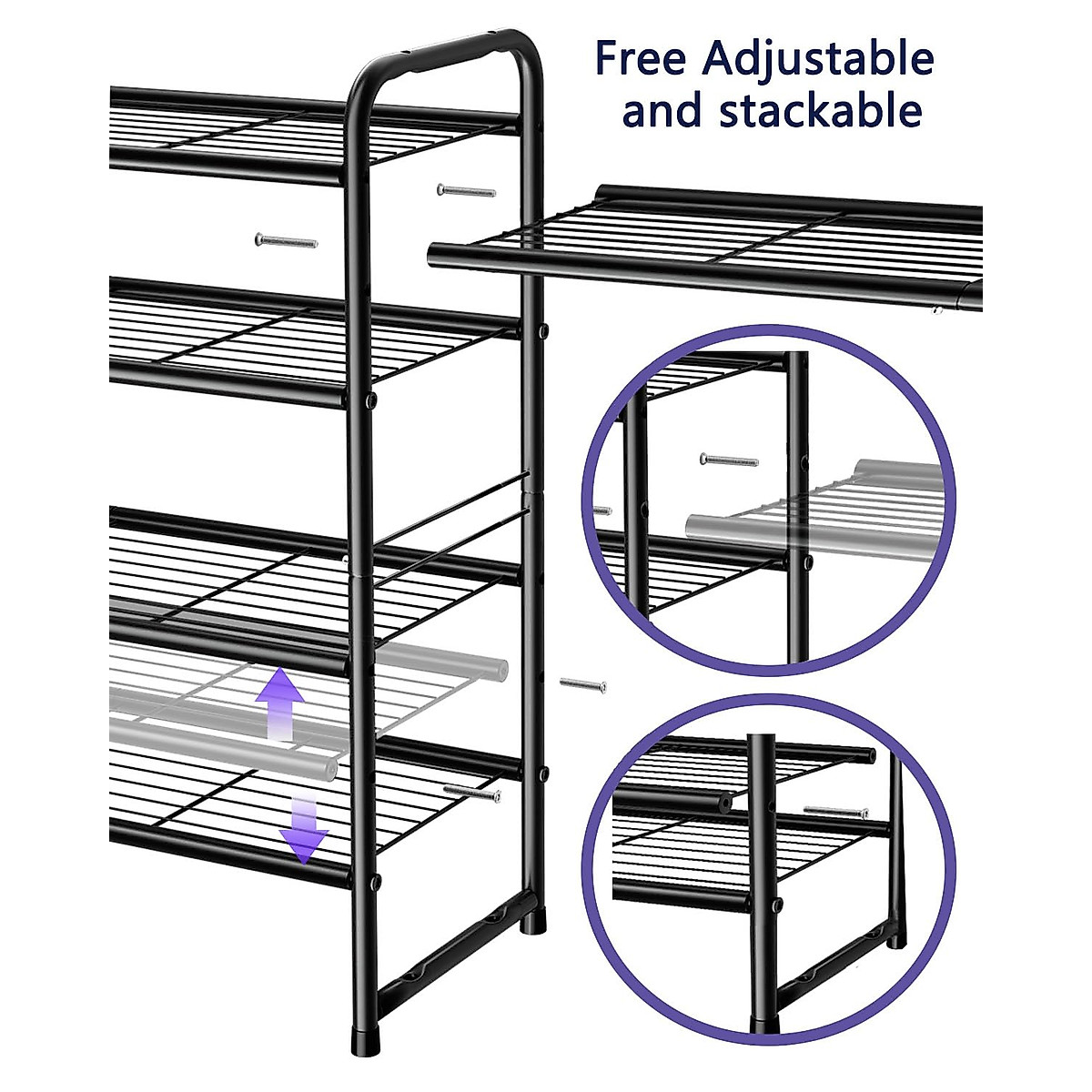 SUFAUY Shoes Rack Shelf for Closet Metal Stackable Shoe Organizer, Expandable & Adjustable Storage Shelves, Wire Grid, 4-Tier, Black