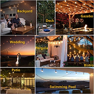 MEIDAODUO Outdoor String Lights LED 150FT Waterproof Heavy-Duty Patio Lights String with 50 Dimmable Shatterproof Plastic Edison Bulbs(4 Extra) for Gazebo Pergola Bistro Lights Connectable