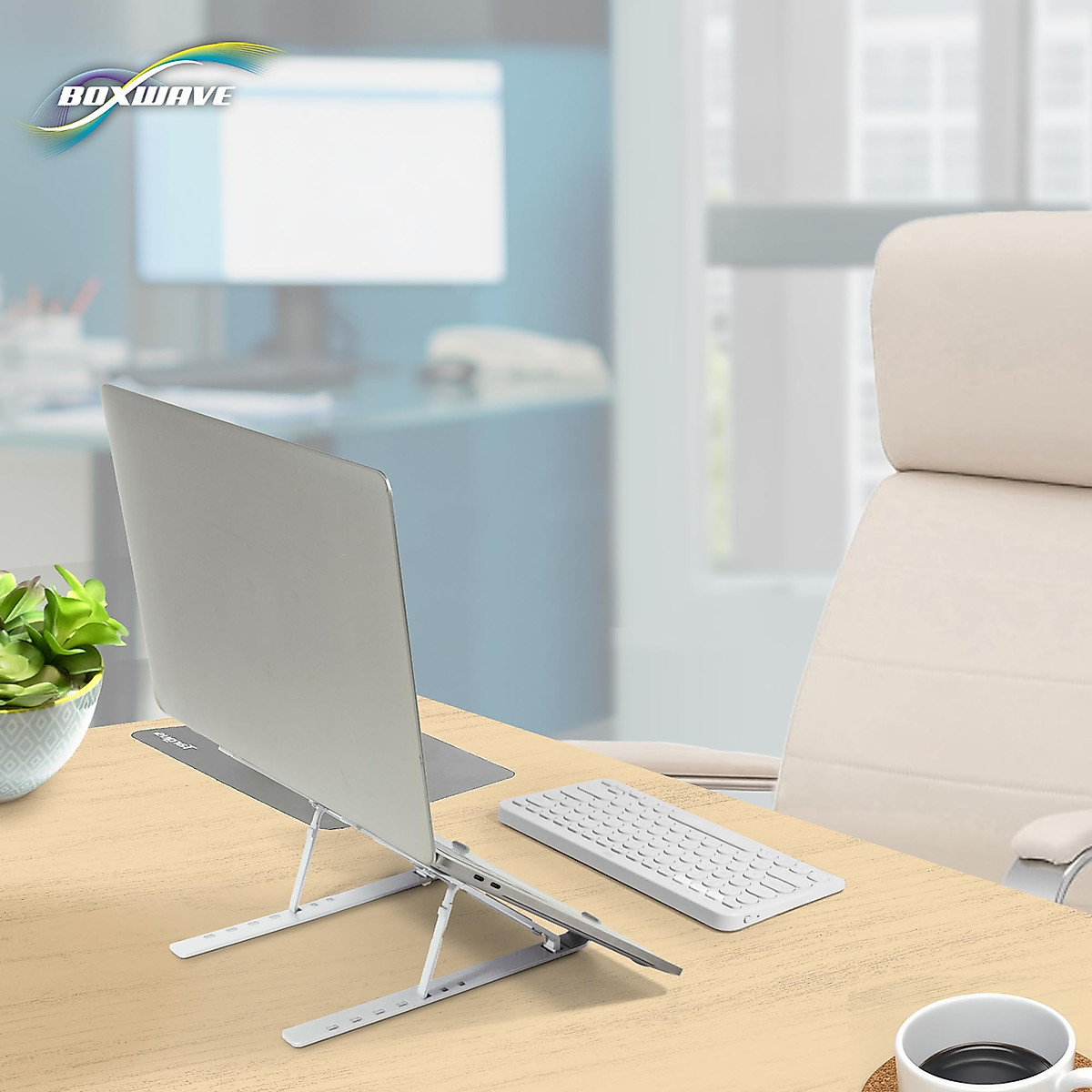 BoxWave Stand and Mount for HP Envy x360 Convertible (15m-ed1013dx) (Stand and Mount by BoxWave) - Compact QuickSwitch Laptop Stand, Portable, Multi Angle Viewing Stand - Metallic Silver