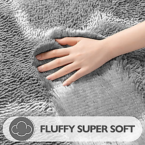 EVOIONOS Grey White Area Rugs for Living Room, 3x5 Feet Fluffy Geometric Rug for Bedroom, Plush Shaggy Soft Indoor Floor Carpet for Kids Room Home Decor, Upgrade Non Slip Washable Aesthetic Gray Rug