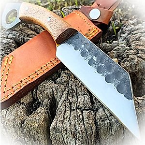 New 9.5" Hand Forged Ring Seax Carbon Steel Cleaver Hunting Knife Fixed Blade w Wood Camping Outdoor Pro Tactical Elite Knife BLDA-0905