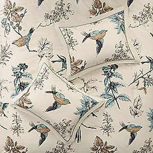 Madison Park Quincy Cozy Comforter Nature Scenery Design - All Season Bedding, Matching Bed Skirt, Decorative Pillows, Quincy, Leaf & Bird Khaki Queen(90"x90") 7 Piece