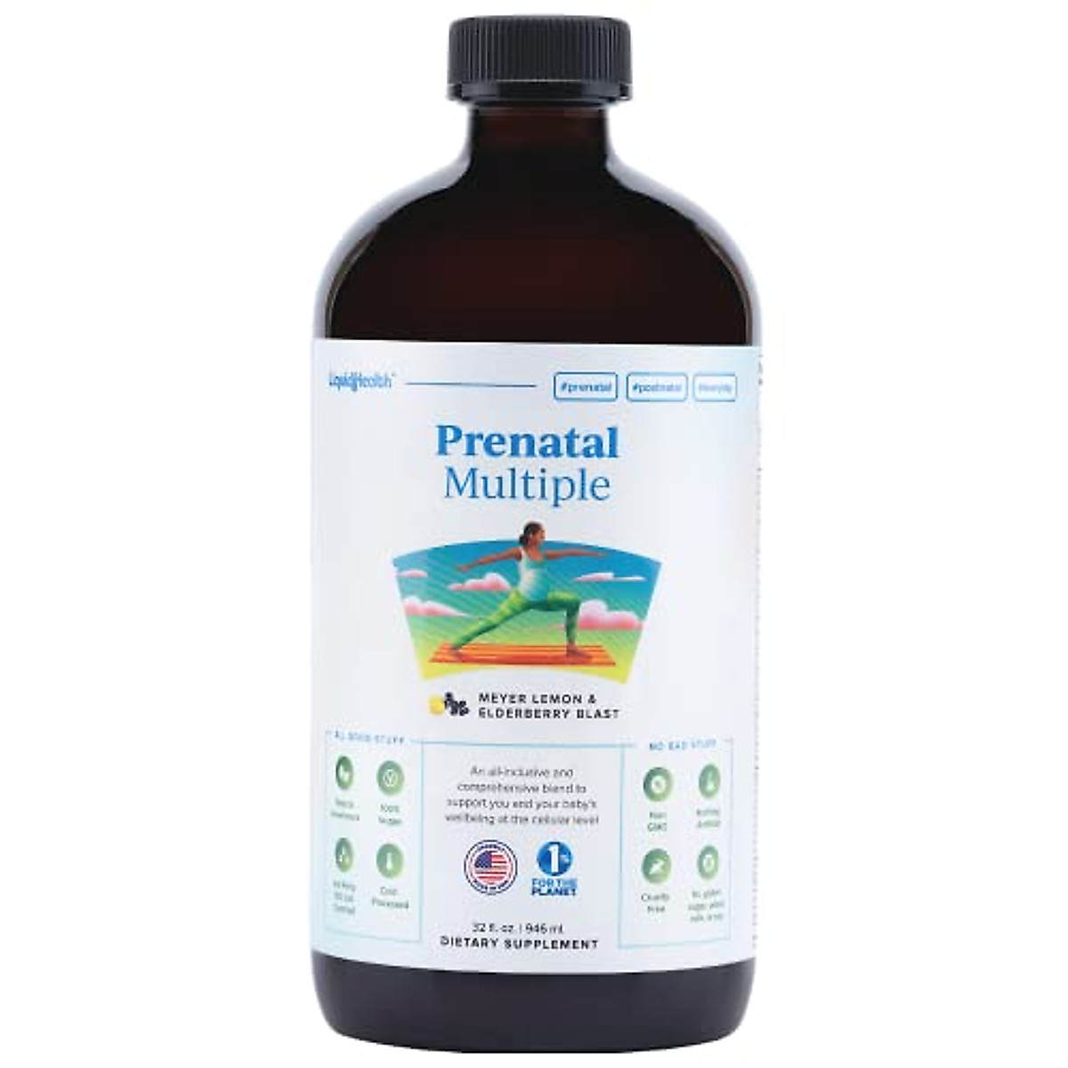 LIQUIDHEALTH 32 Oz Prenatal Vitamin, Postnatal Vitamin & Liquid Women’s Prenatal Multivitamin, Vegan Folate Supplement for Women with Iron, Choline, Calcium, Gluten-Free, Sugar-Free, Dairy-Free