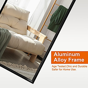 PexFix Full Length Mirror Full Body Mirror with Stand 55''×16'' Mirror Full Length with Black Aluminum Alloy Frame