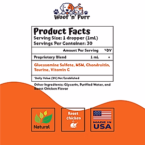 Glucosamine for Cats - Cat Glucosamine - Glucosamine for Cats Liquid - Cat Joint Supplement - Joint Supplement for Cats - Cat Joint Pain Relief - Joint Support for Cats - 1 fl oz - Chicken Flavor