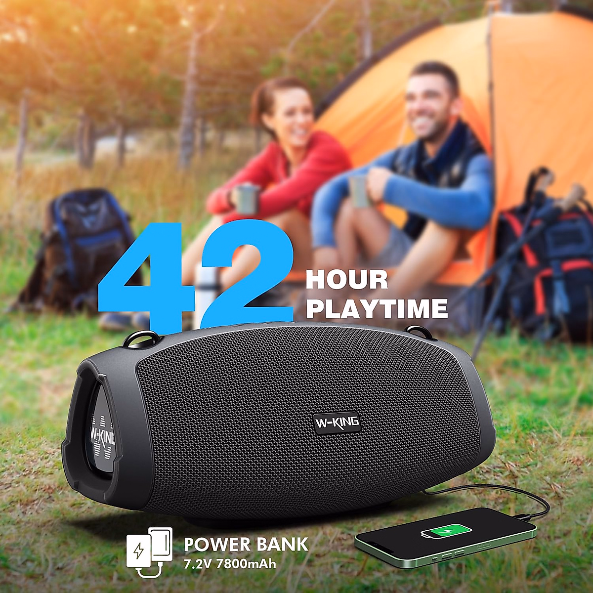 W-KING Portable Loud Bluetooth Speakers with Subwoofer, 70W Portable Outdoor Speakers Bluetooth Wireless Waterproof, Triple Passive Radiators-Deep Bass/Hi-fi Audio/DSP/42H/Power Bank/TF/AUX/EQ/Opener