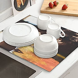 Hot coffee Printed Drying Mat For Kitchen Ultra Absorbent Microfiber Dishes Drainer Mats Non-Slip Silicone Quick Dry Pad - 18 X 16inch